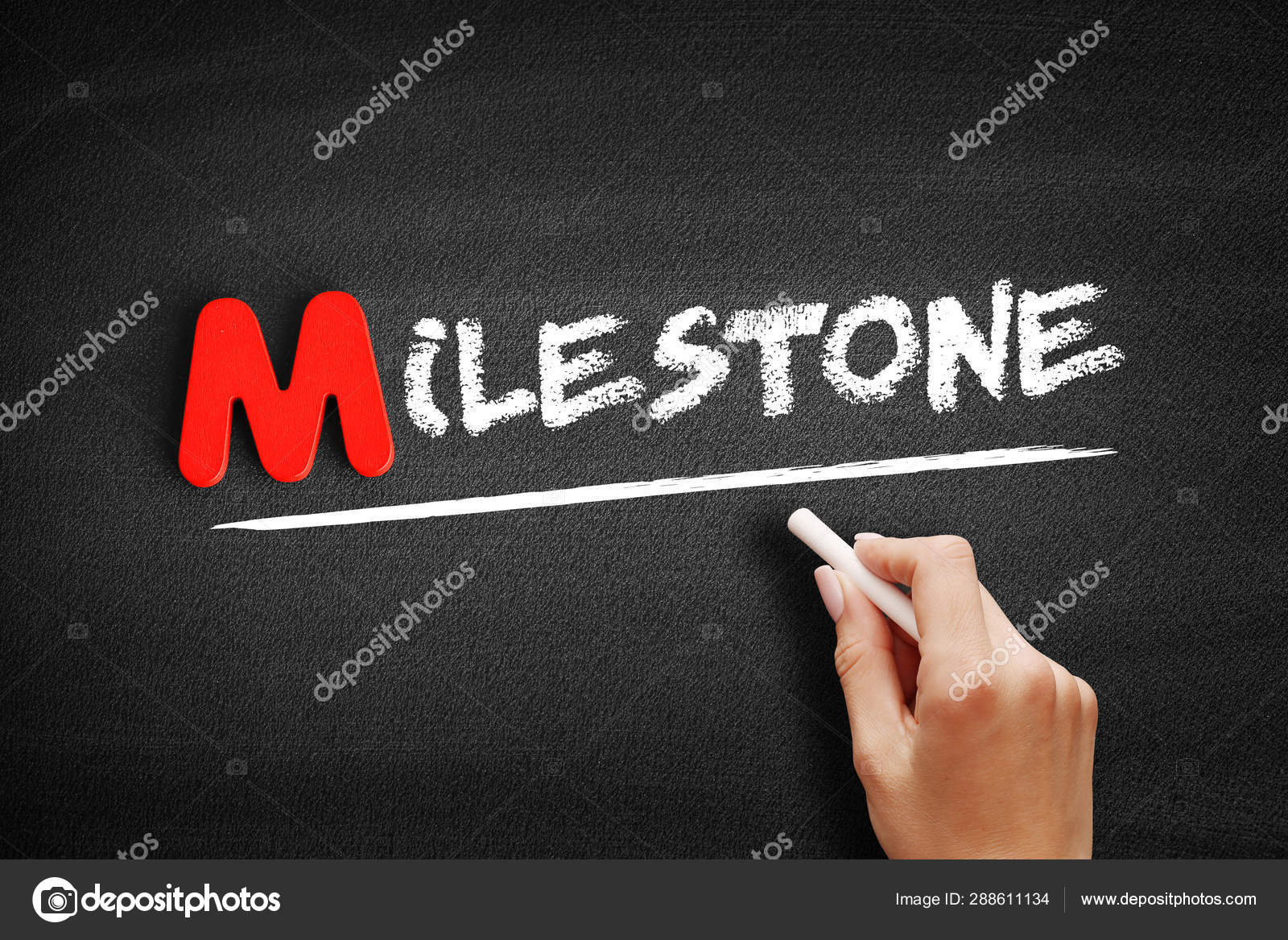 Milestone text on blackboard Stock Photo by ©dizanna 288611134