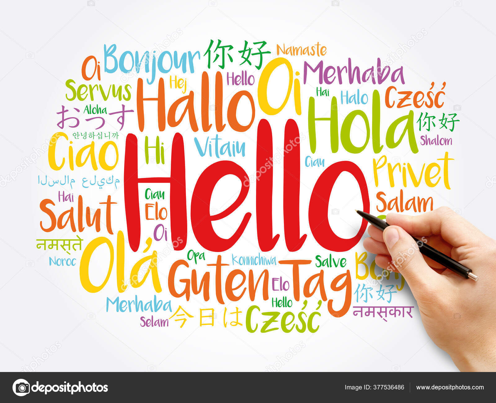 Hola Nube Palabras Diferentes Idiomas Del Mundo Concepto Fondo — Foto ...