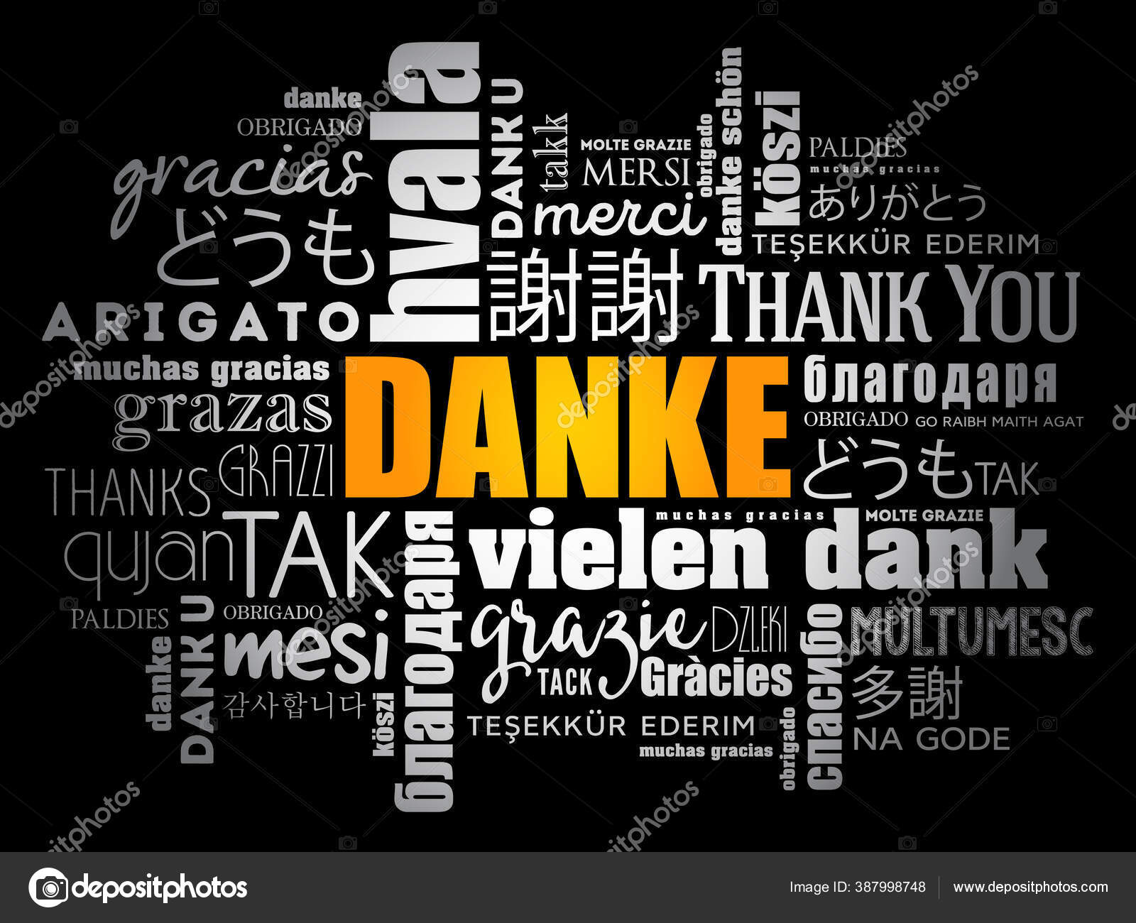 Danke Gracias Alemán Palabra Nube Fondo Diferentes Idiomas Vector