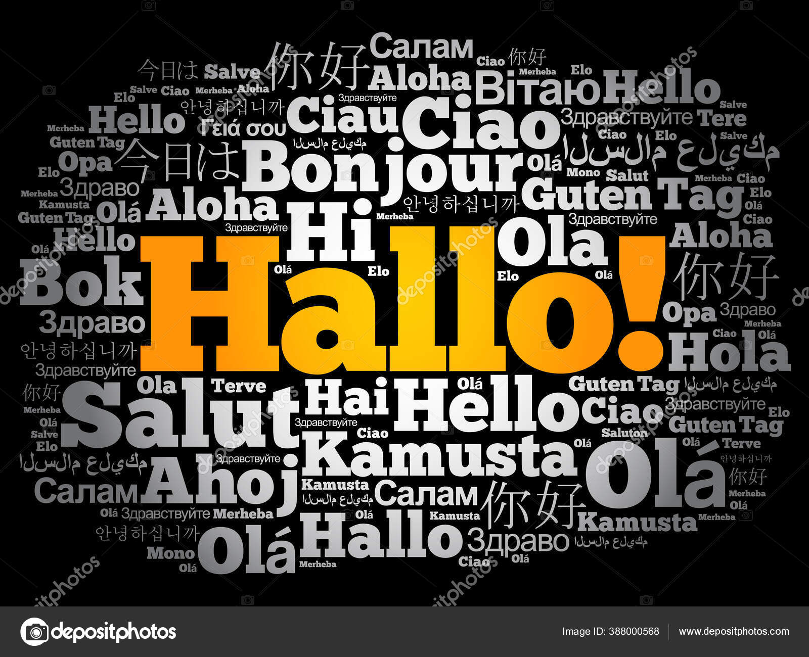 Hallo Hello Greeting German Word Cloud Different Languages World Stock ...