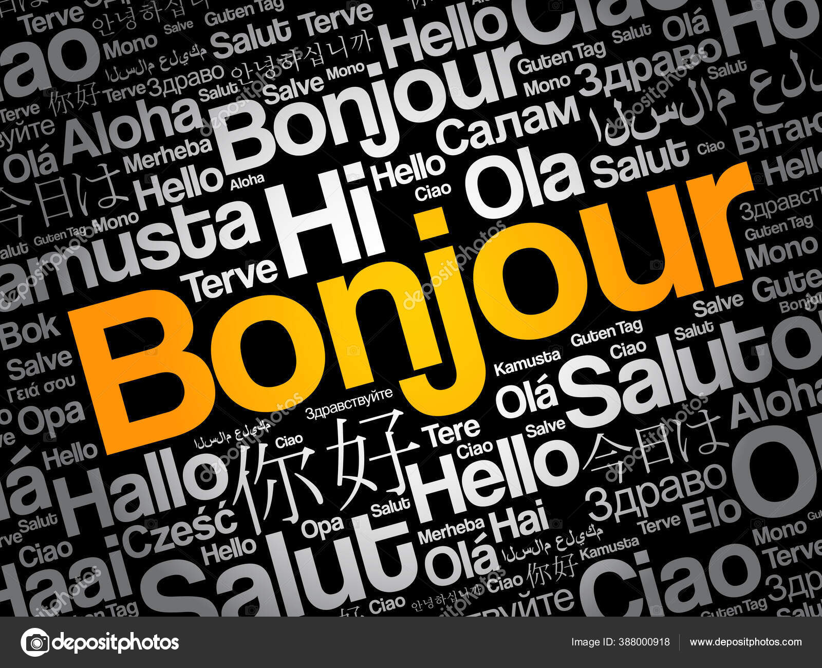 Bonjour Hello Greeting French Word Cloud Different Languages World ...