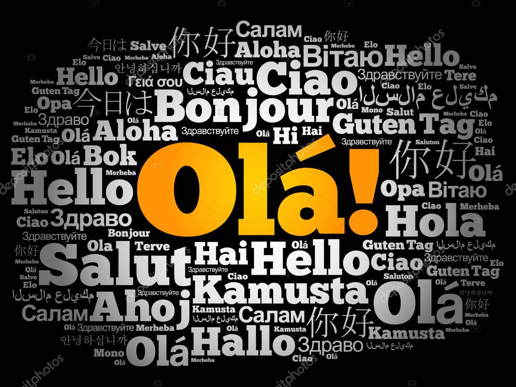 ¡OLA! (Hola Saludo en Portugués) nube de palabras en diferentes idiomas ...