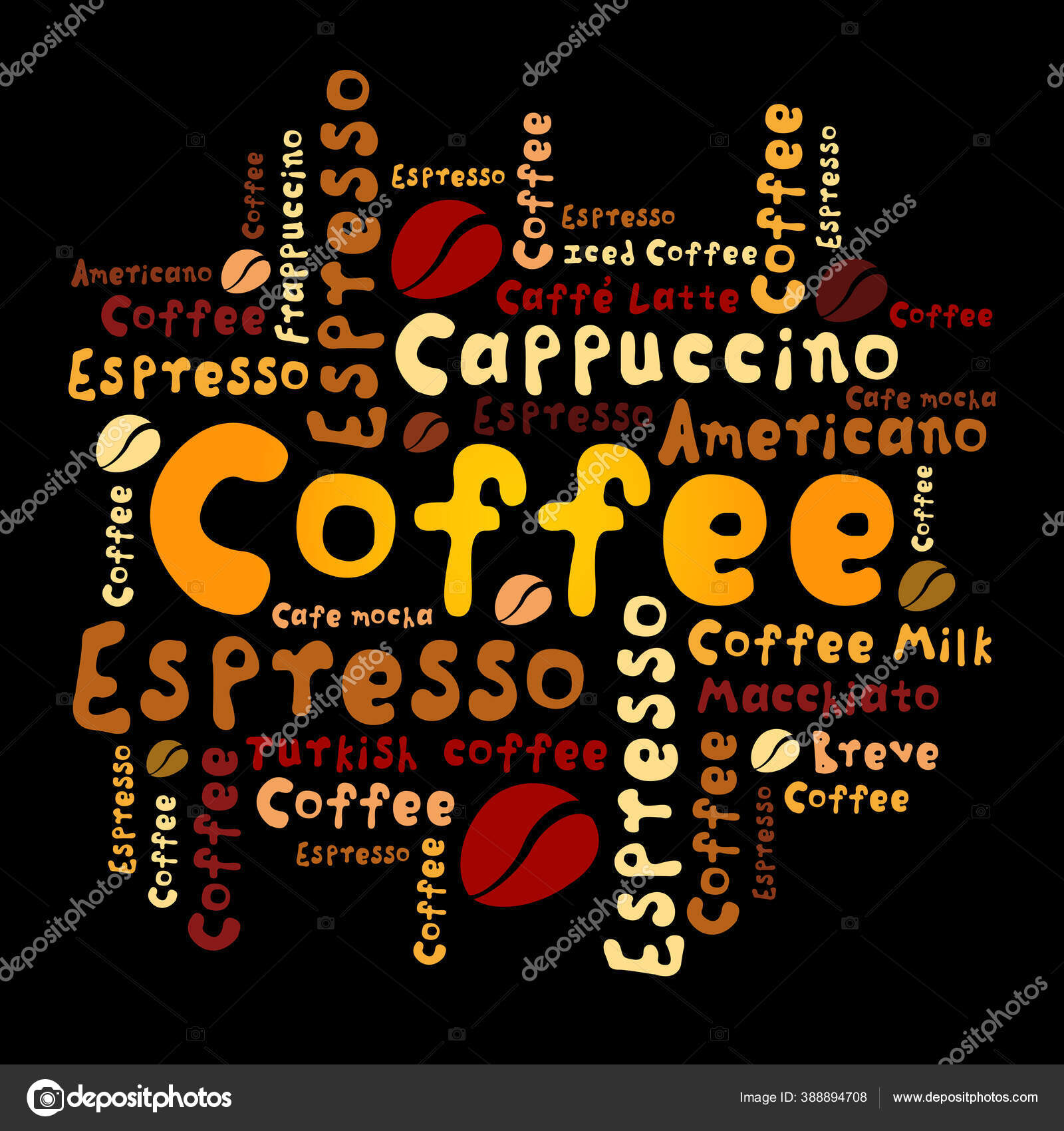 List Coffee Drinks Words Cloud Collage Poster Background Stock Vector ...
