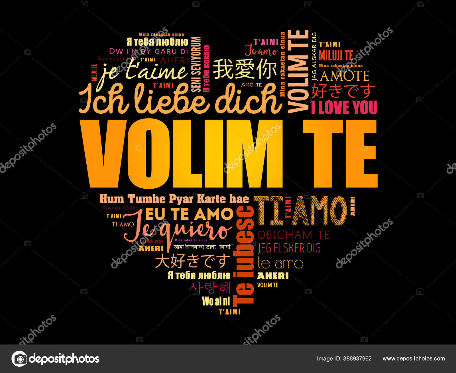 Volim Love You Croatian Word Cloud Love Heart Different Languages Stock ...
