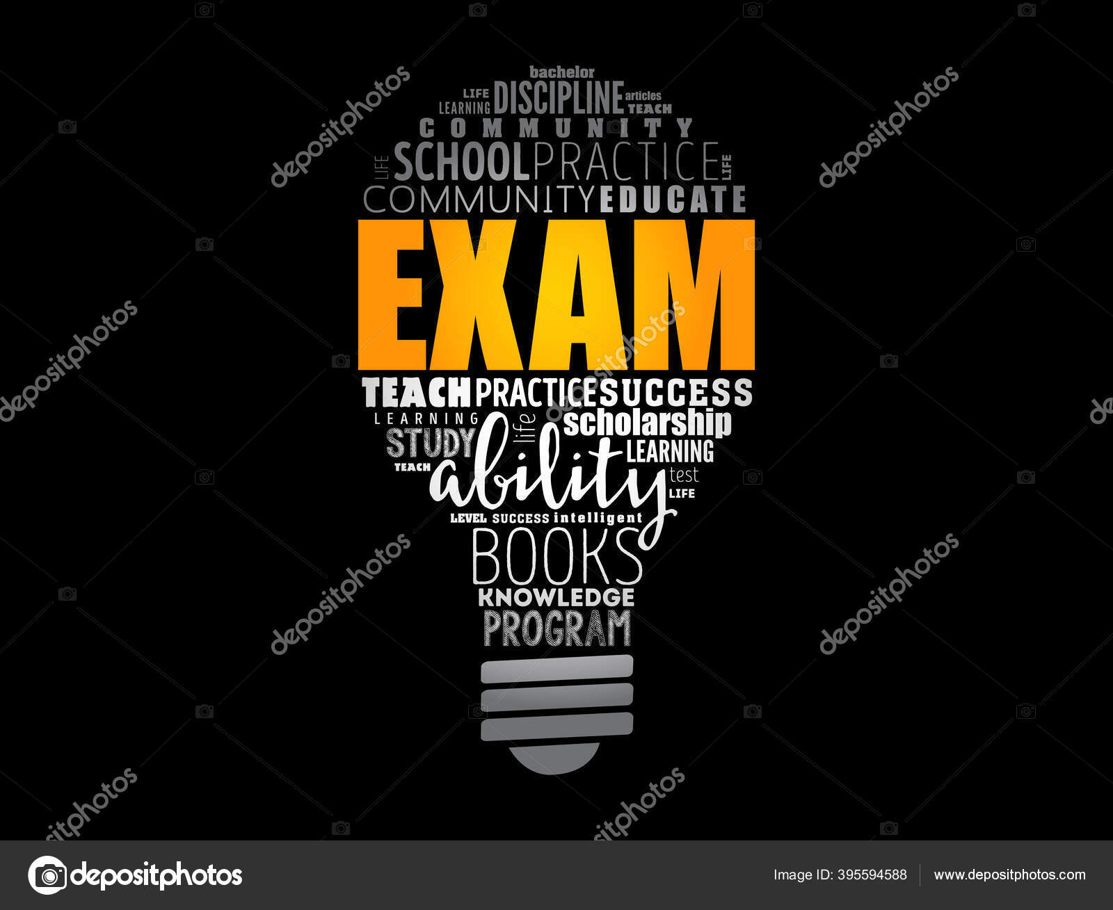 Exam Light Bulb Word Cloud Education Concept Background Stock Vector by ...