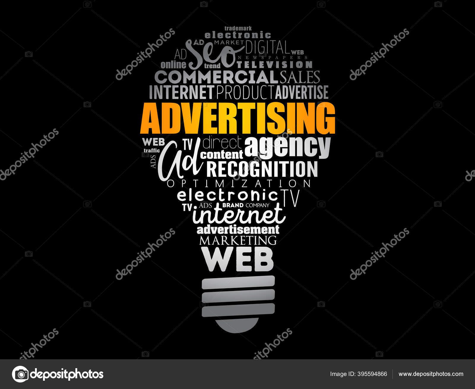 Advertising Light Bulb Word Cloud Creative Business Concept Background ...