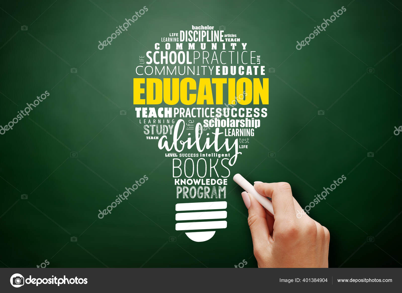 Education Light Bulb Word Cloud Collage Concept Background Blackboard ...