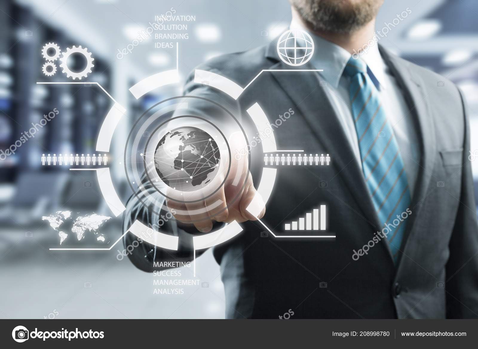 Consultant Businessman Hand Touch Virtual Chart Business Icons — Stock ...