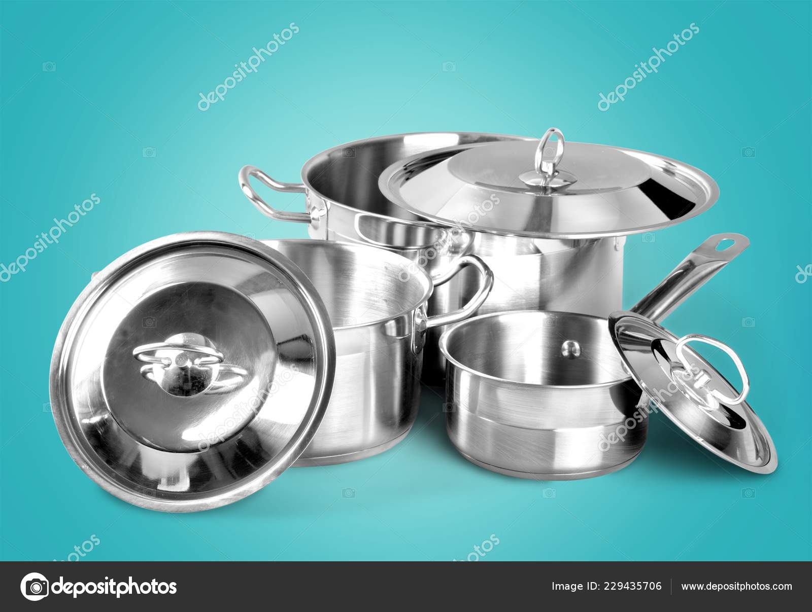 Set of Cooking silver pans — Stock Photo © billiondigital #229435706