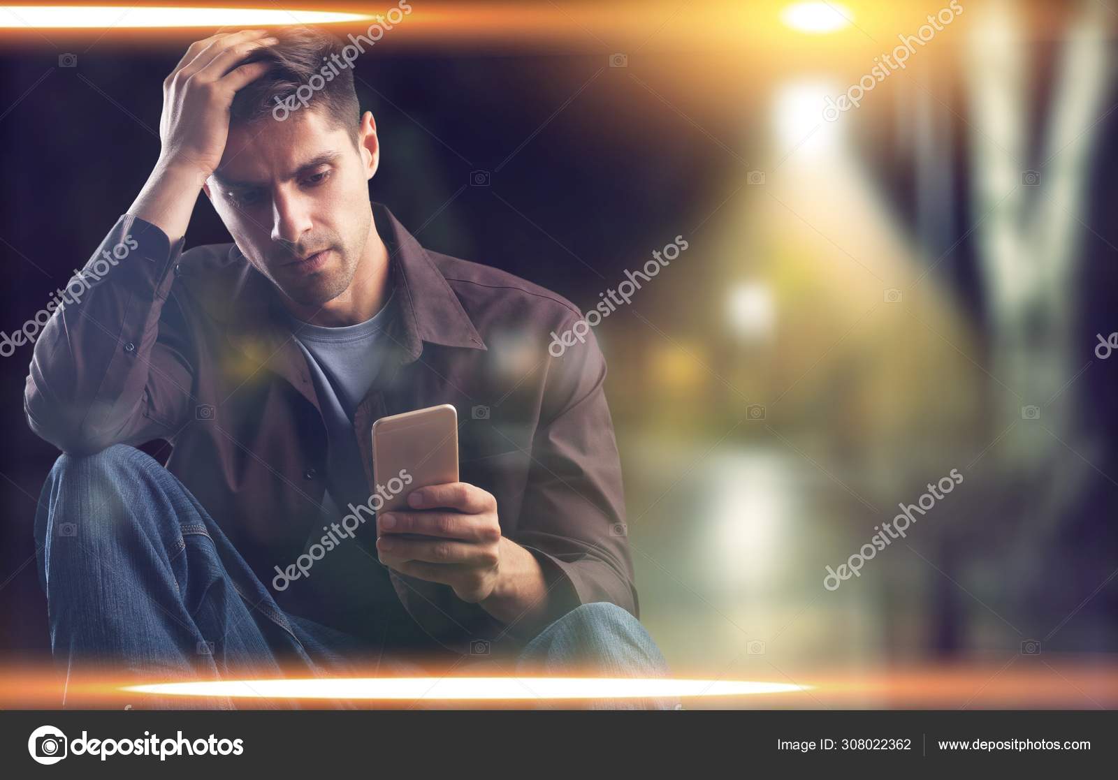 Single Sad Man Checking Smartphone Stock Photo by ©billiondigital 308022362