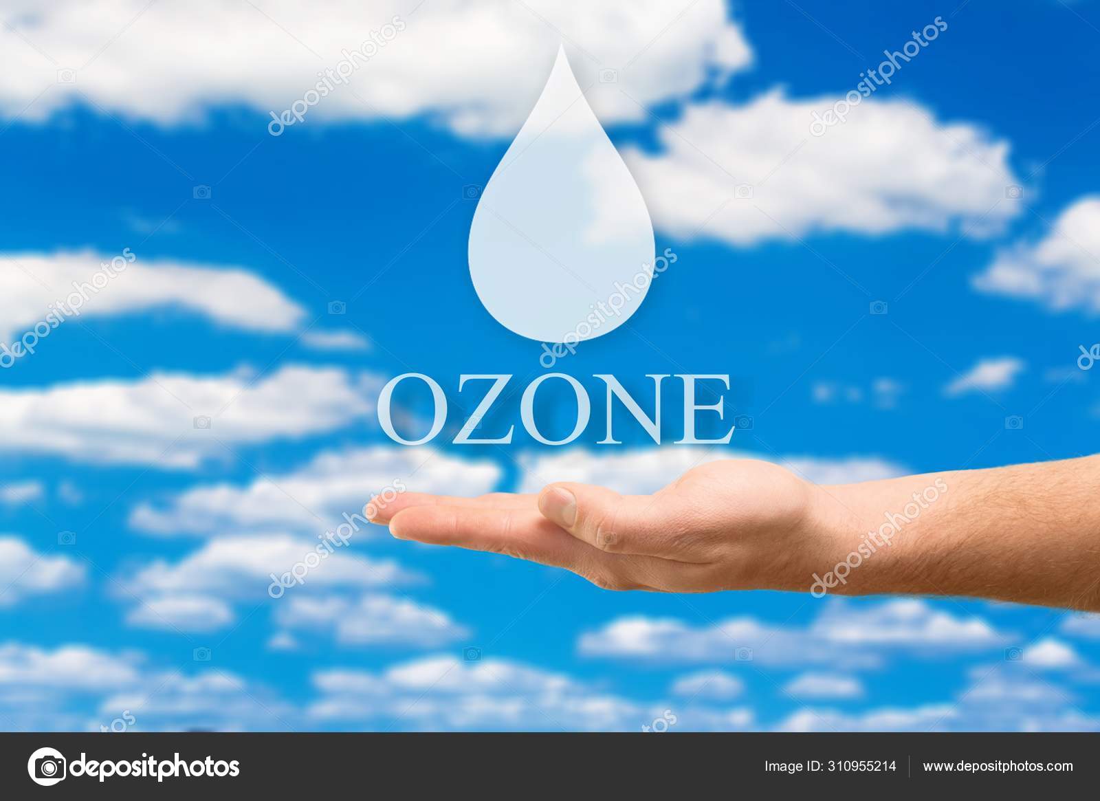 Water Woman Hand Drop Blue Sky Background Ozone Concept — Stock Photo ...