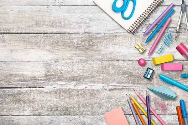 Colorful school stationery, back to school background - Stock Image ...