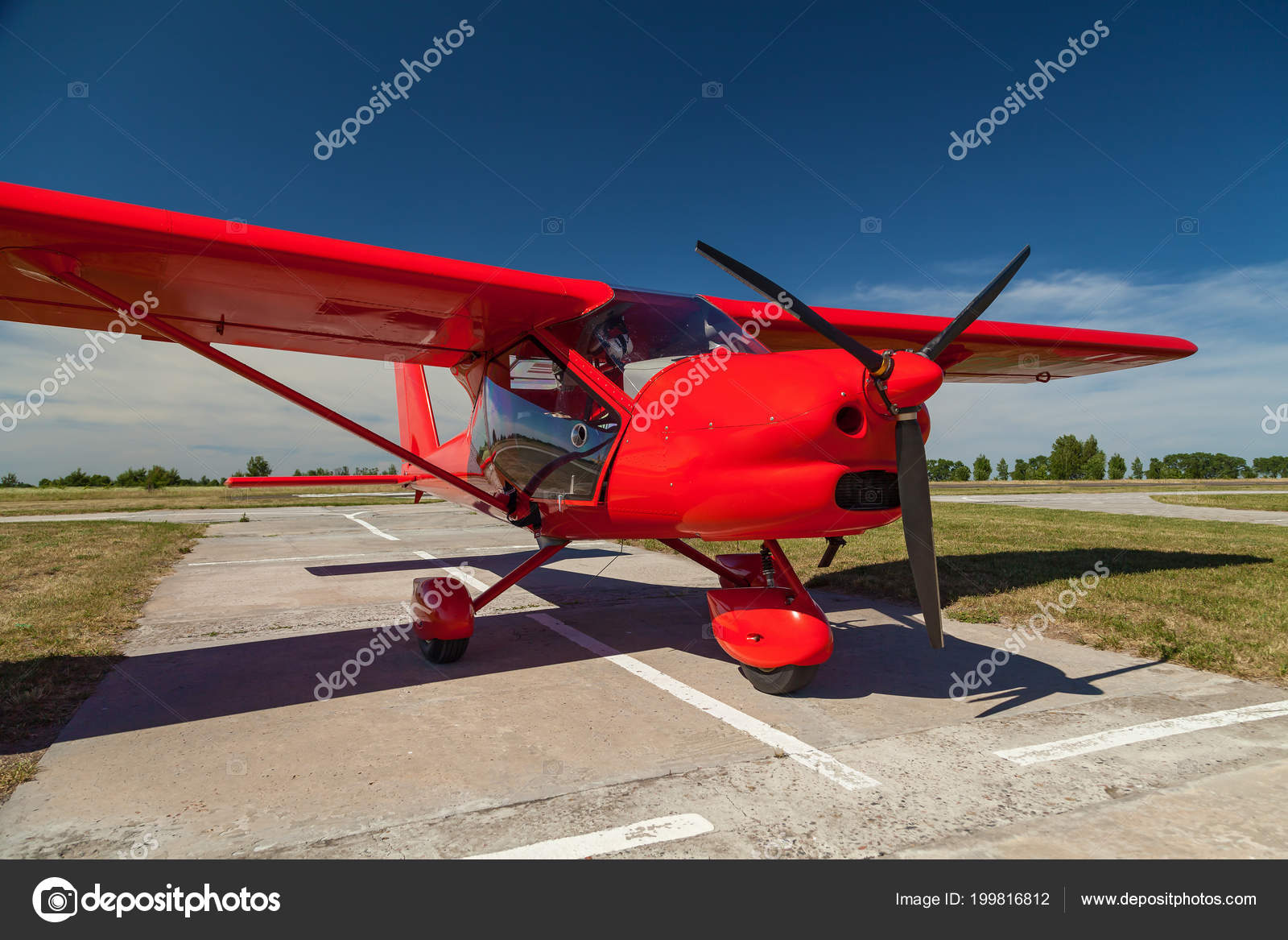 Light Aircraft Red Color Private Airfield Prepare Flight Stock Photo by ...