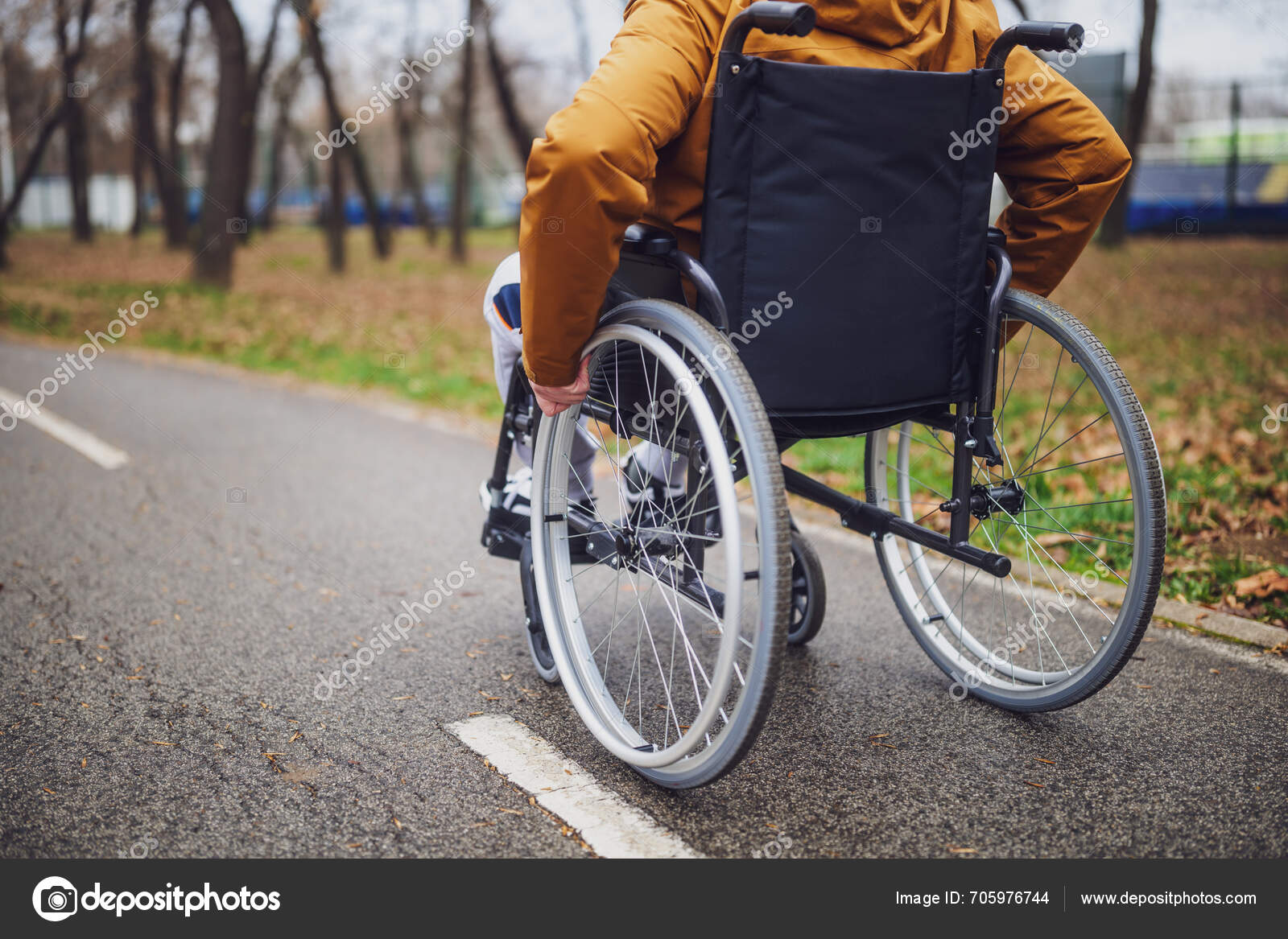 Close Image Paraplegic Handicapped Man Wheelchair Park Rolling Pathway ...