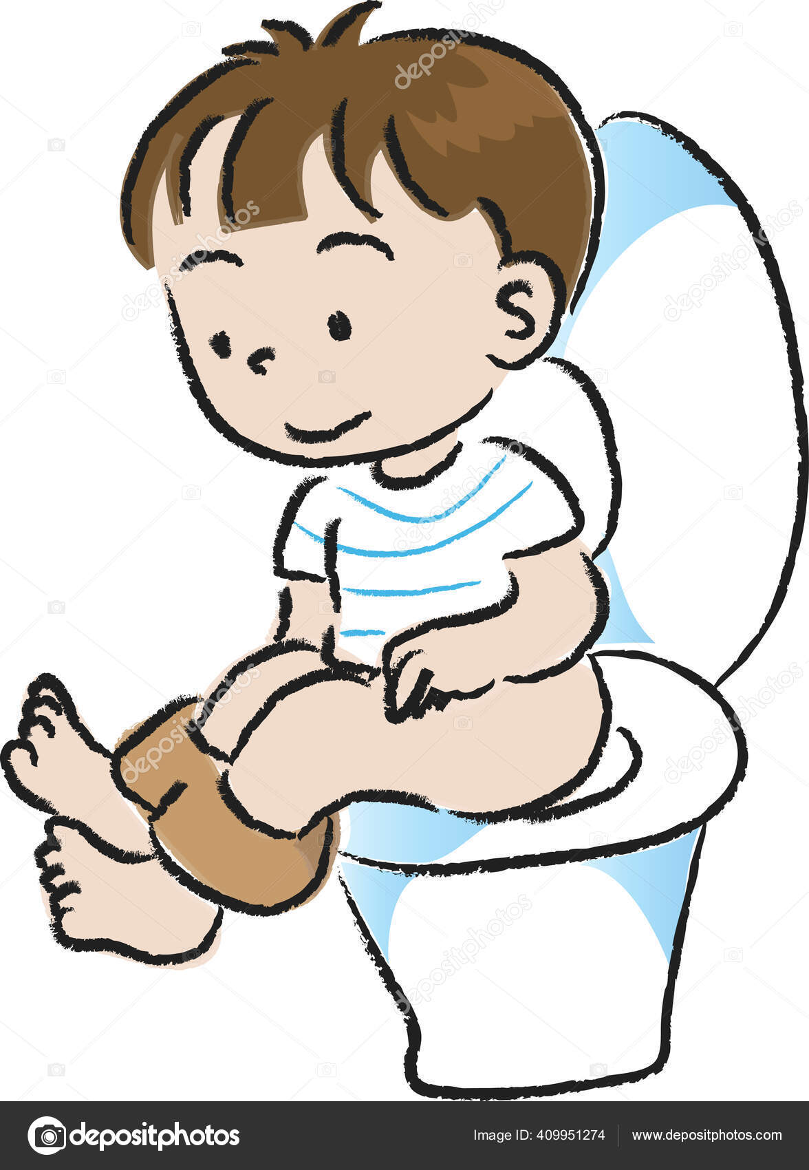 Niño Dibujos Animados Sentado Inodoro Aislado Sobre Fondo Blanco Vector ...