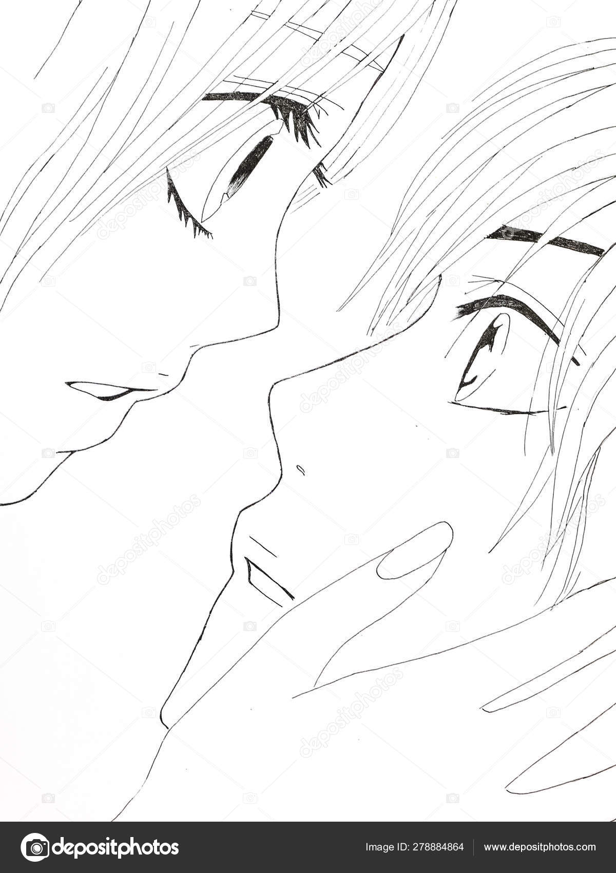 Drawing in the style of anime. Image enamored girl and the guy in the ...