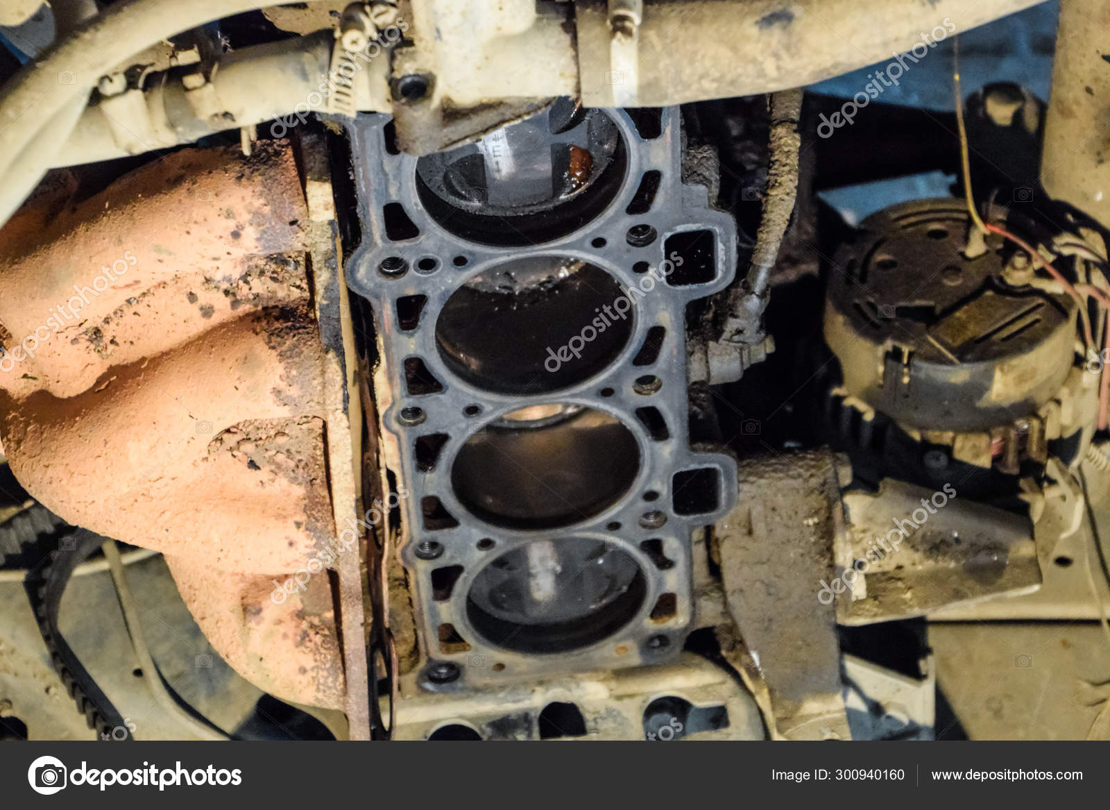 Disassembled car engine. Engine repair VAZ. Old car. Stock Photo by ...