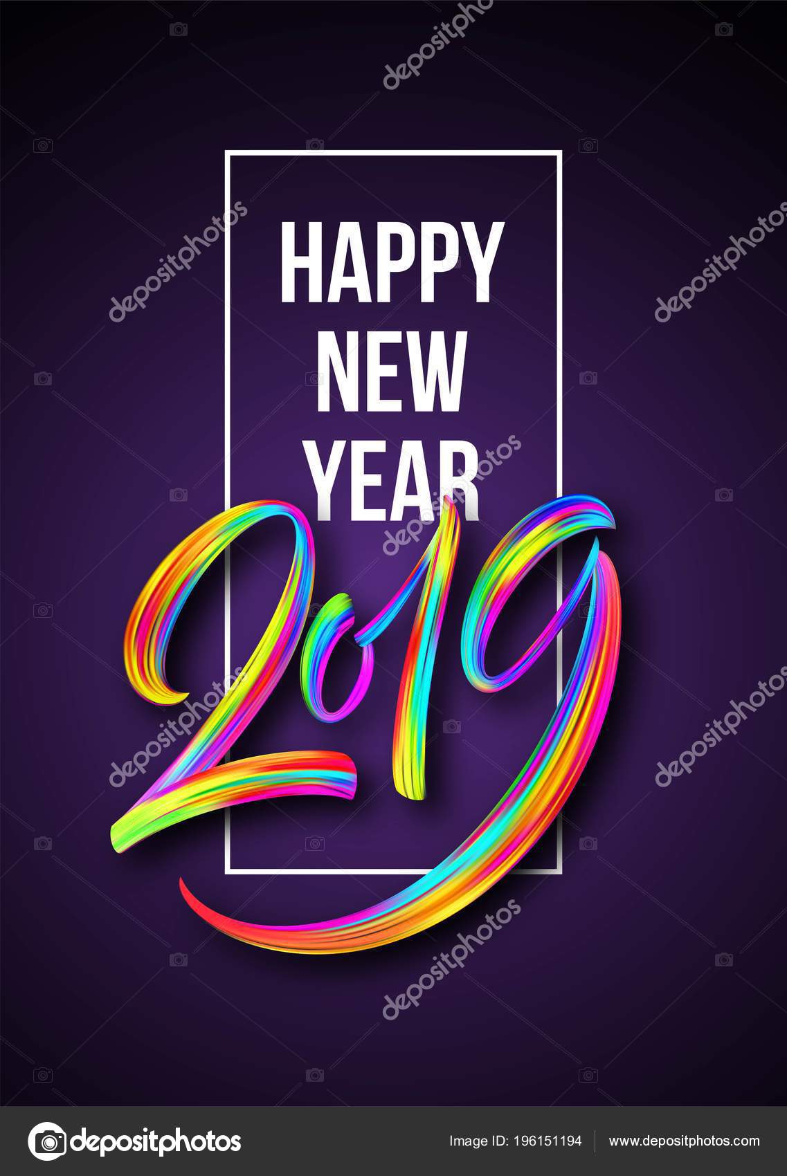 2019 New Year Colorful Brushstroke Oil Acrylic Paint Lettering ...