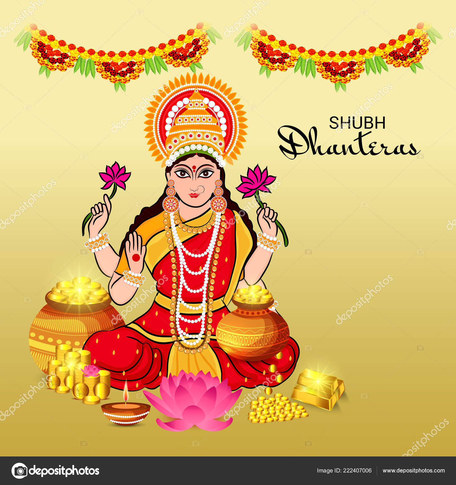 Ilustración Vectorial Hermoso Cartel Pancarta Con Diosa Maa Laxmi Del ...