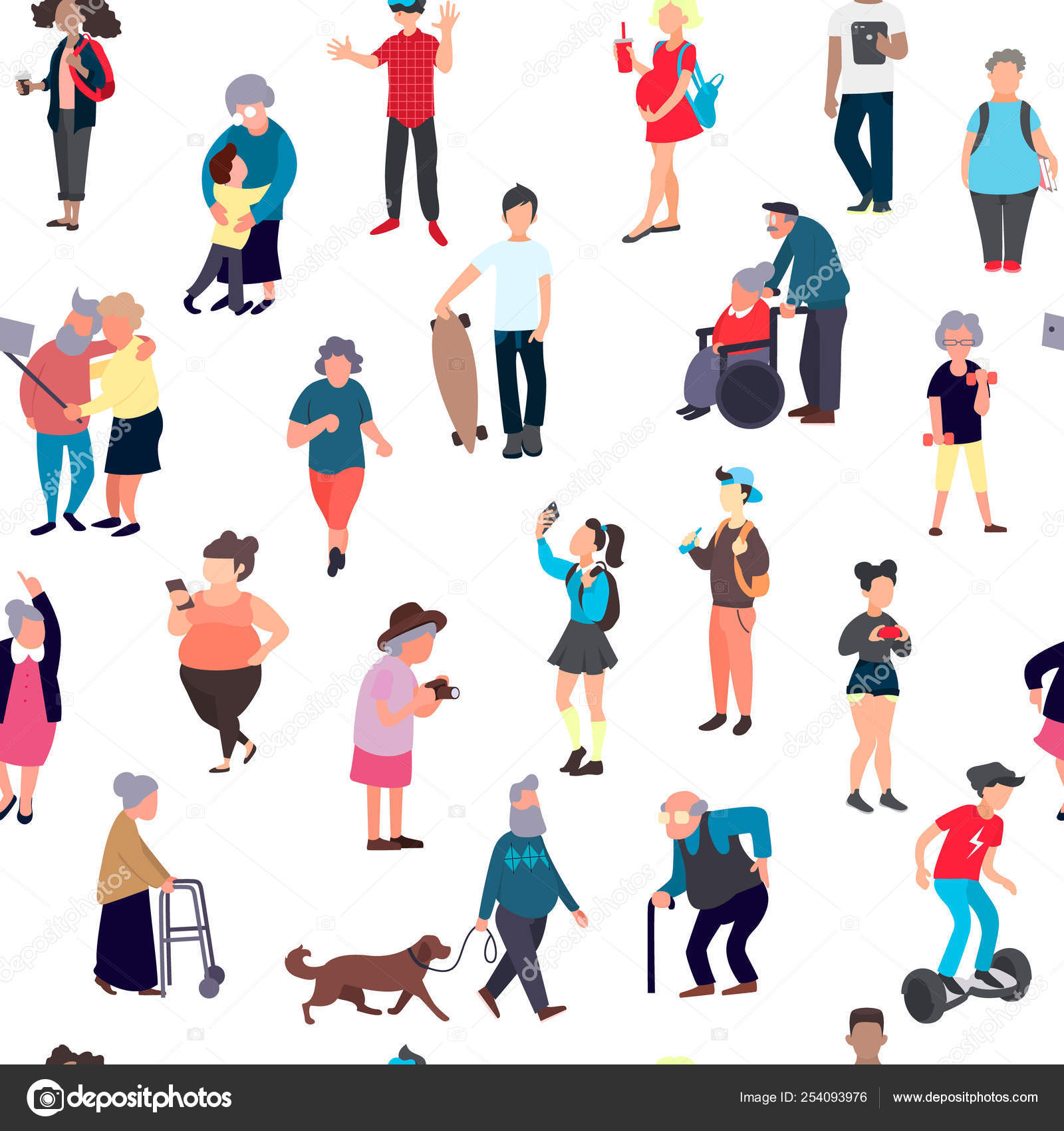 Cartoon People Walking Down Street