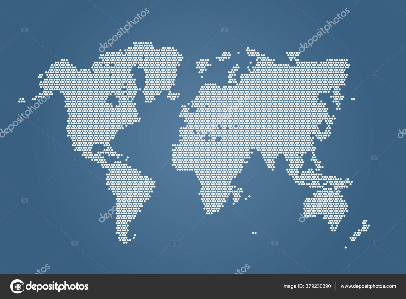 Isolated vector dotted world map on blue background. Computer abstract infographic for ...