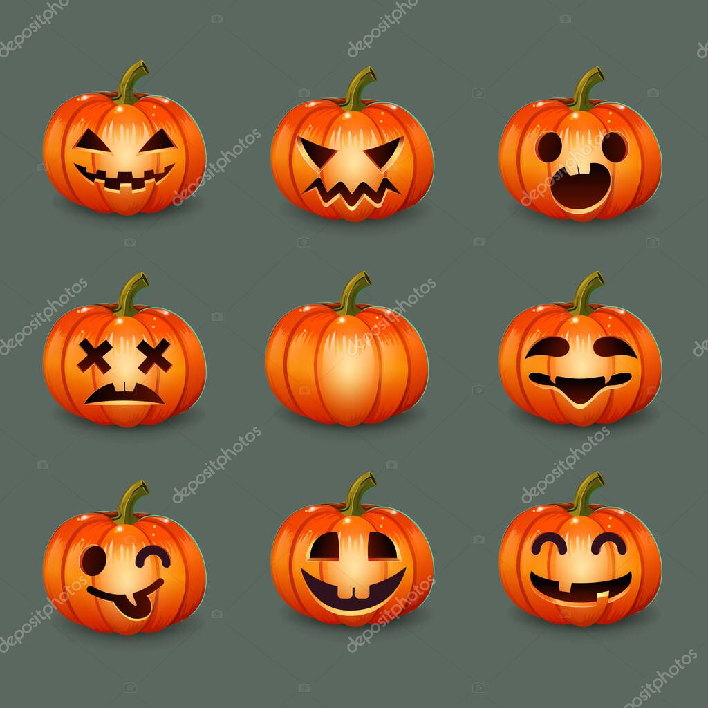 Establece las emociones de las calabazas para Halloween. caras ...