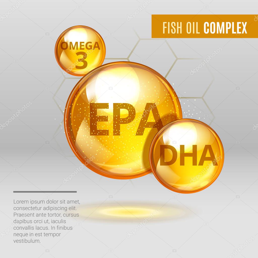 Plantilla de anuncios de aceite de pescado, vitamina Omega-3 ácidos ...