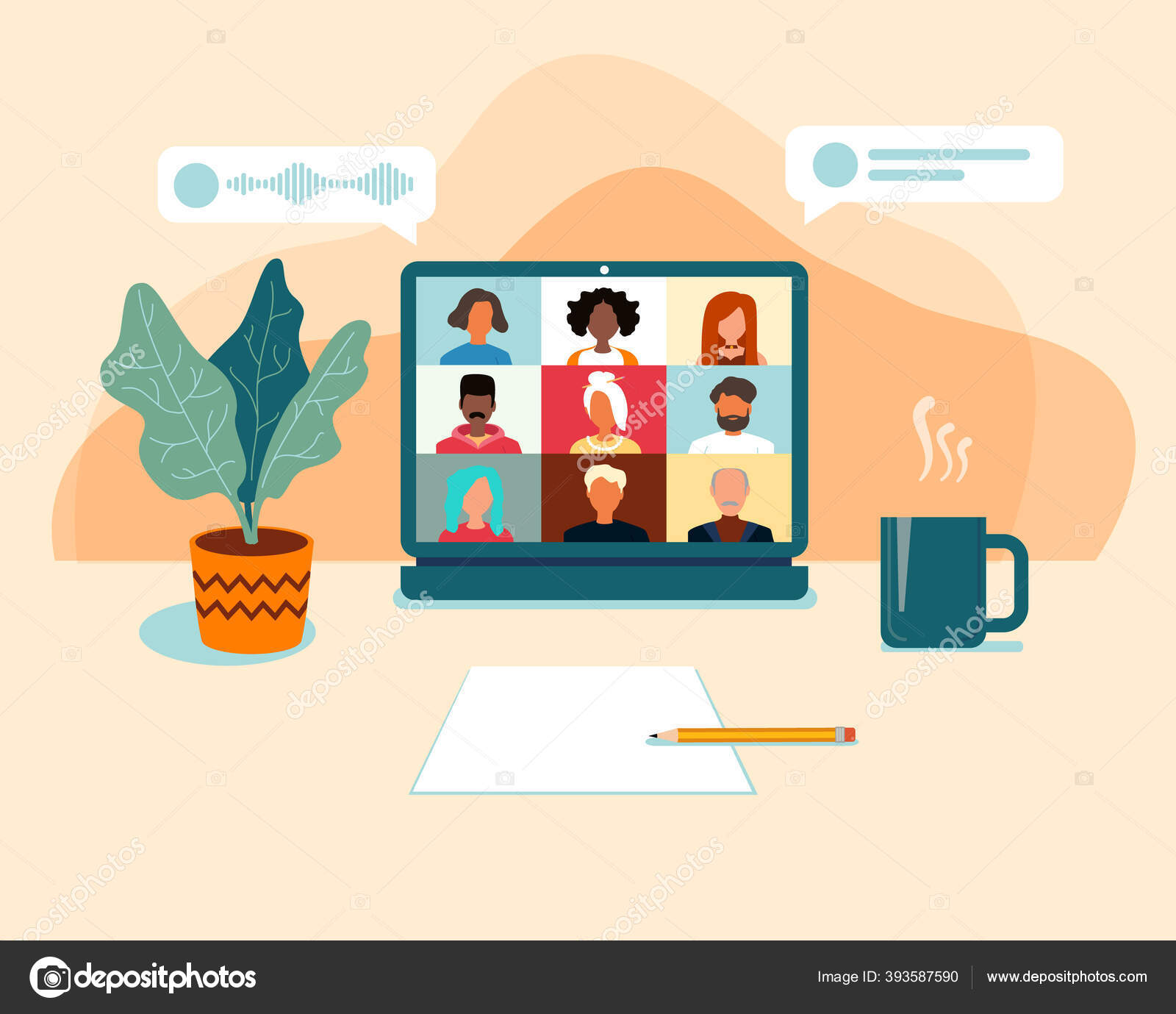 Illustrations flat design concept video conference. online meeting ...