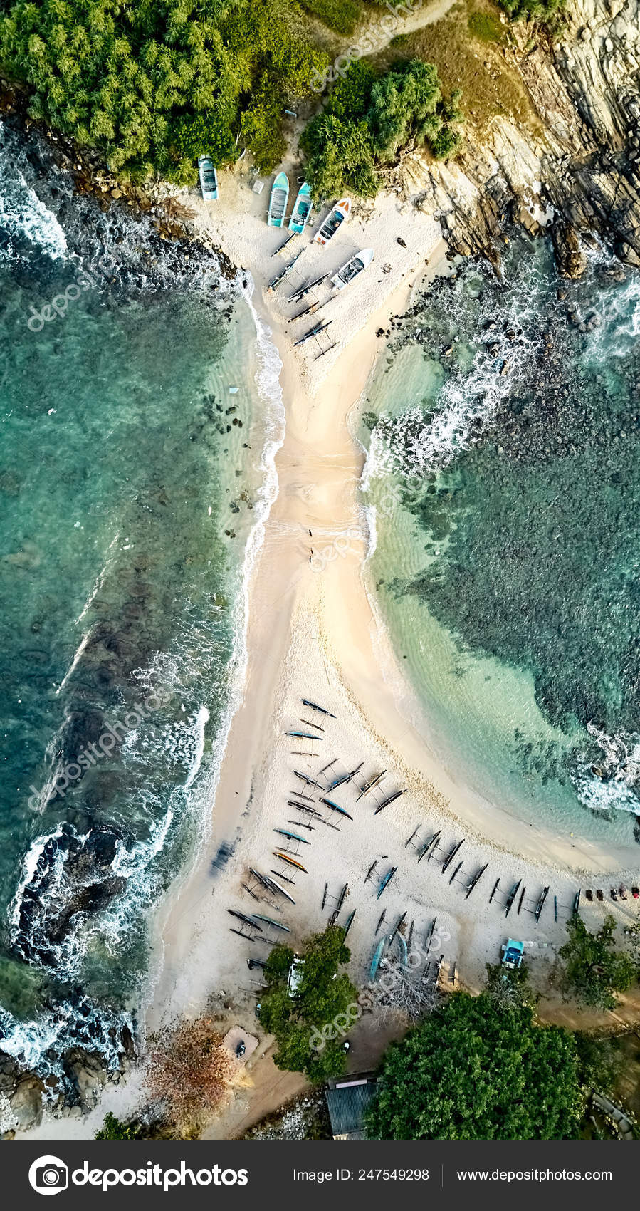 Blue beach island Nilwella. Aerial view of the south coast of the ...