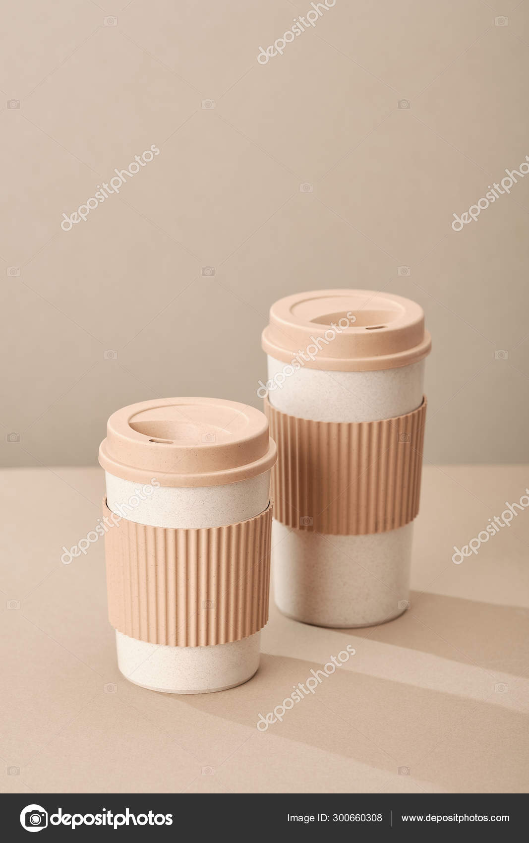 Two Eco Coffee Cup Isolated on Beige Background — Stock Photo ...