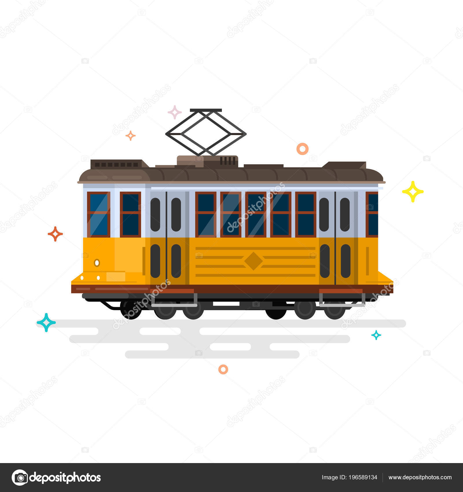 Vintage tram. Retro tram. Detailed tram. Side view tram. Stock Vector ...