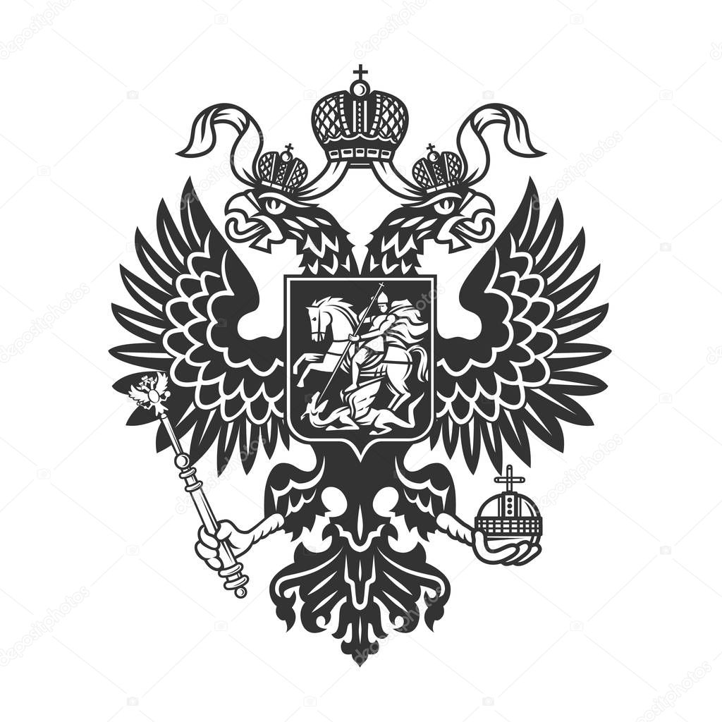 Logo del escudo de armas ruso (águila bicéfala) aislado 2023