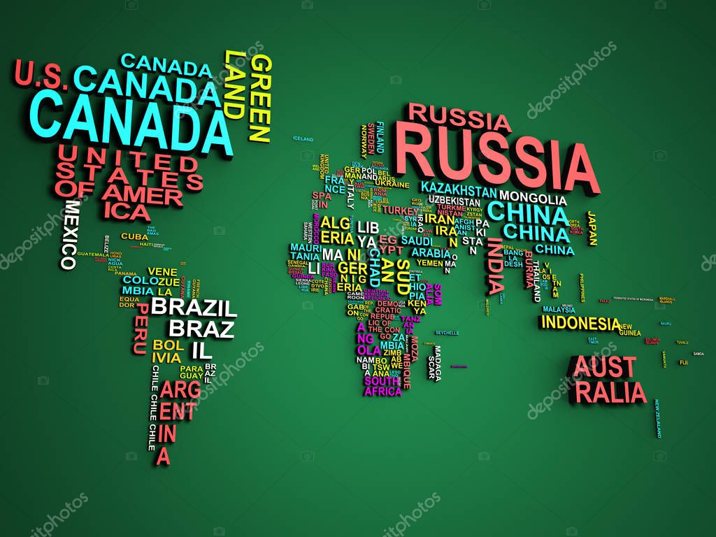 El mapa del mundo con todos los estados y sus nombres 3d ilustración en ...