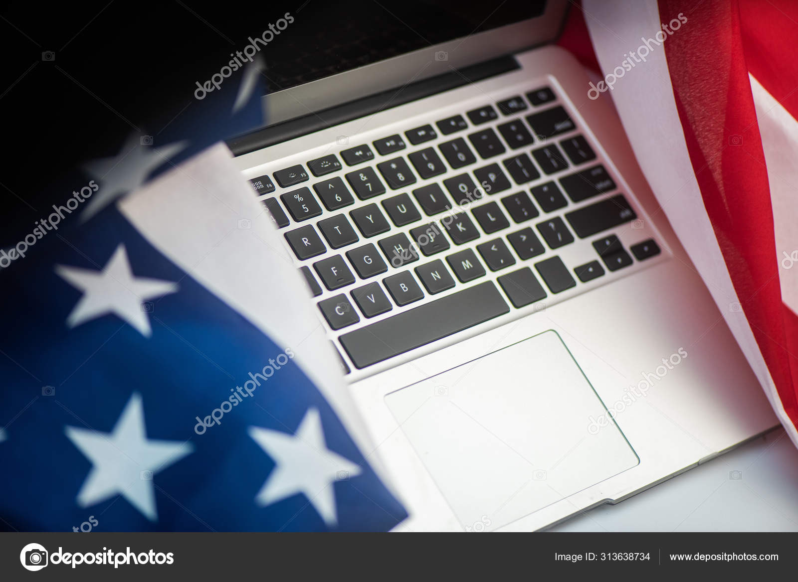US flag and laptop on white background with copy space Stock Photo by ...