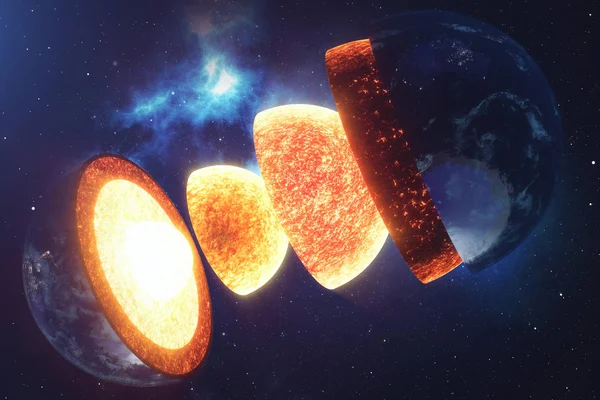 Earth core. inner structure with geological layers. 3d rendering Stock ...