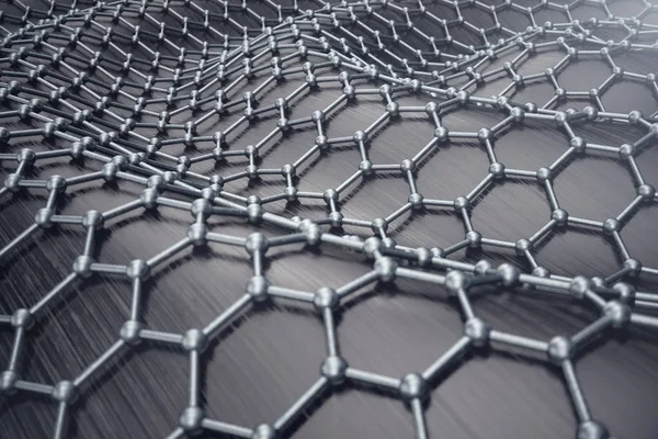 3D illustration of graphene molecules. The crystal lattice grid ...