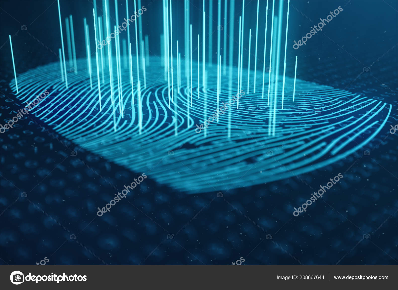 3D illustration Fingerprint scan provides security access with biometrics identification ...
