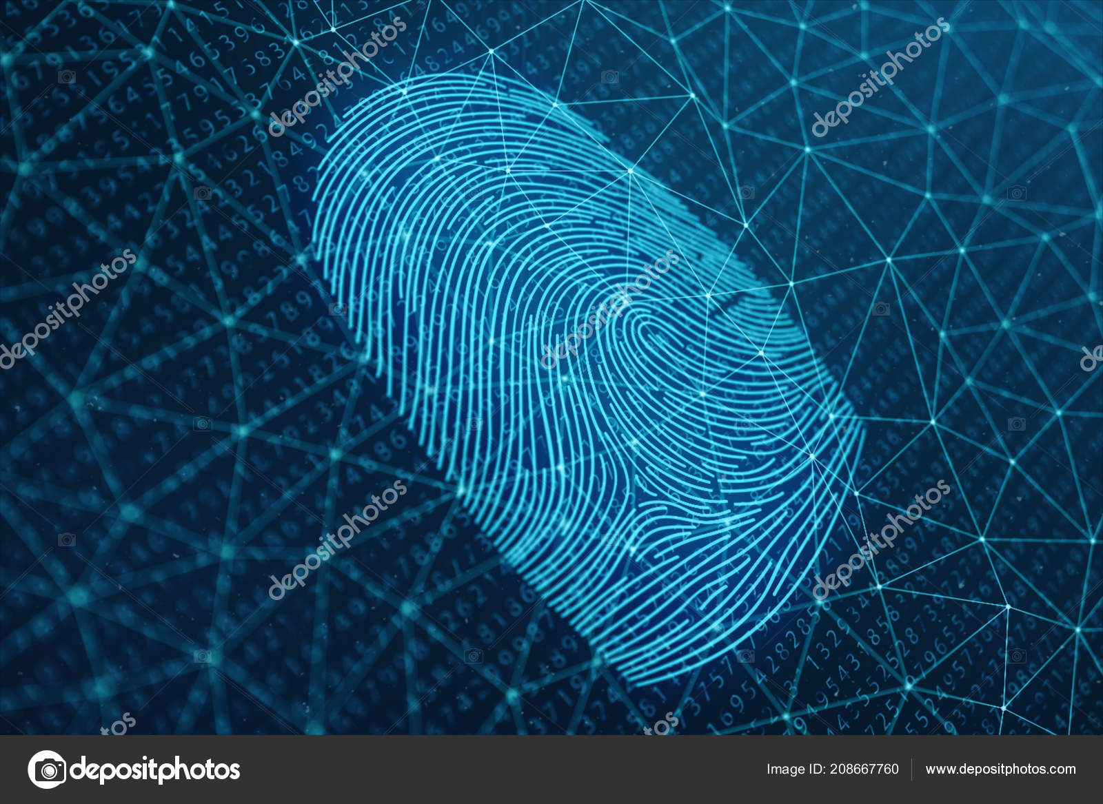 3D illustration Fingerprint scan provides security access with biometrics identification ...