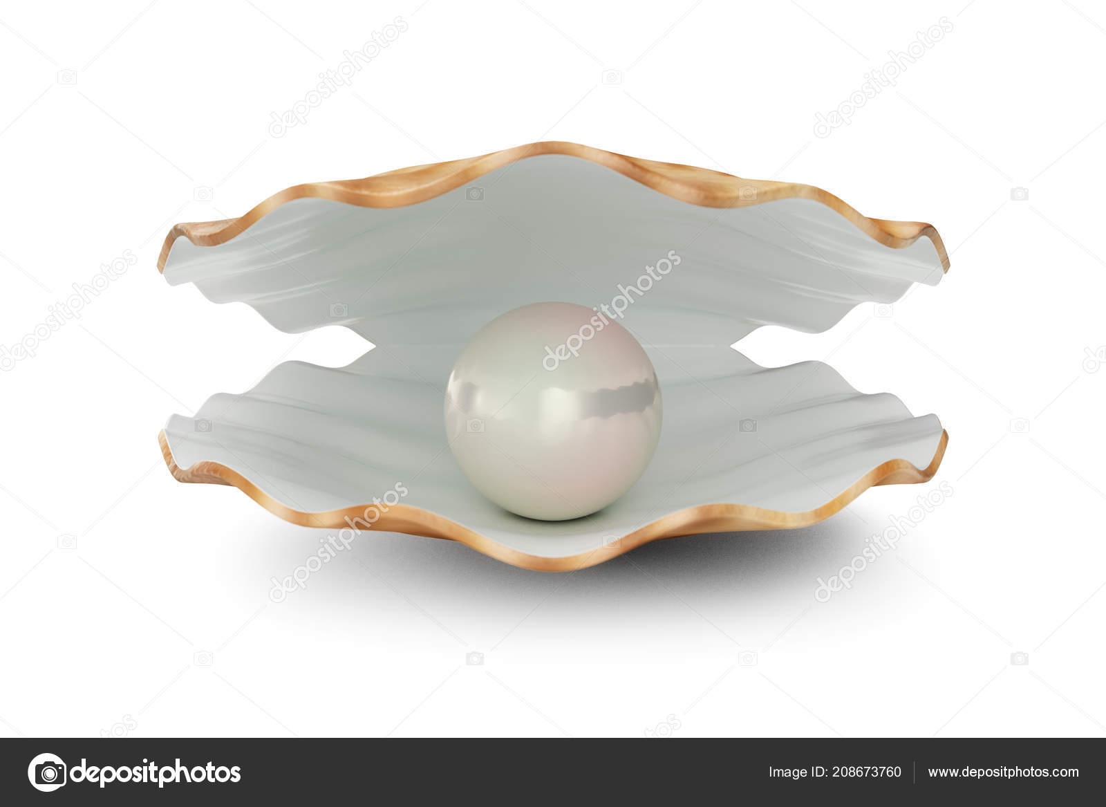 Shell with pearl inside. Natural open pearl shell. 3D illustration ...