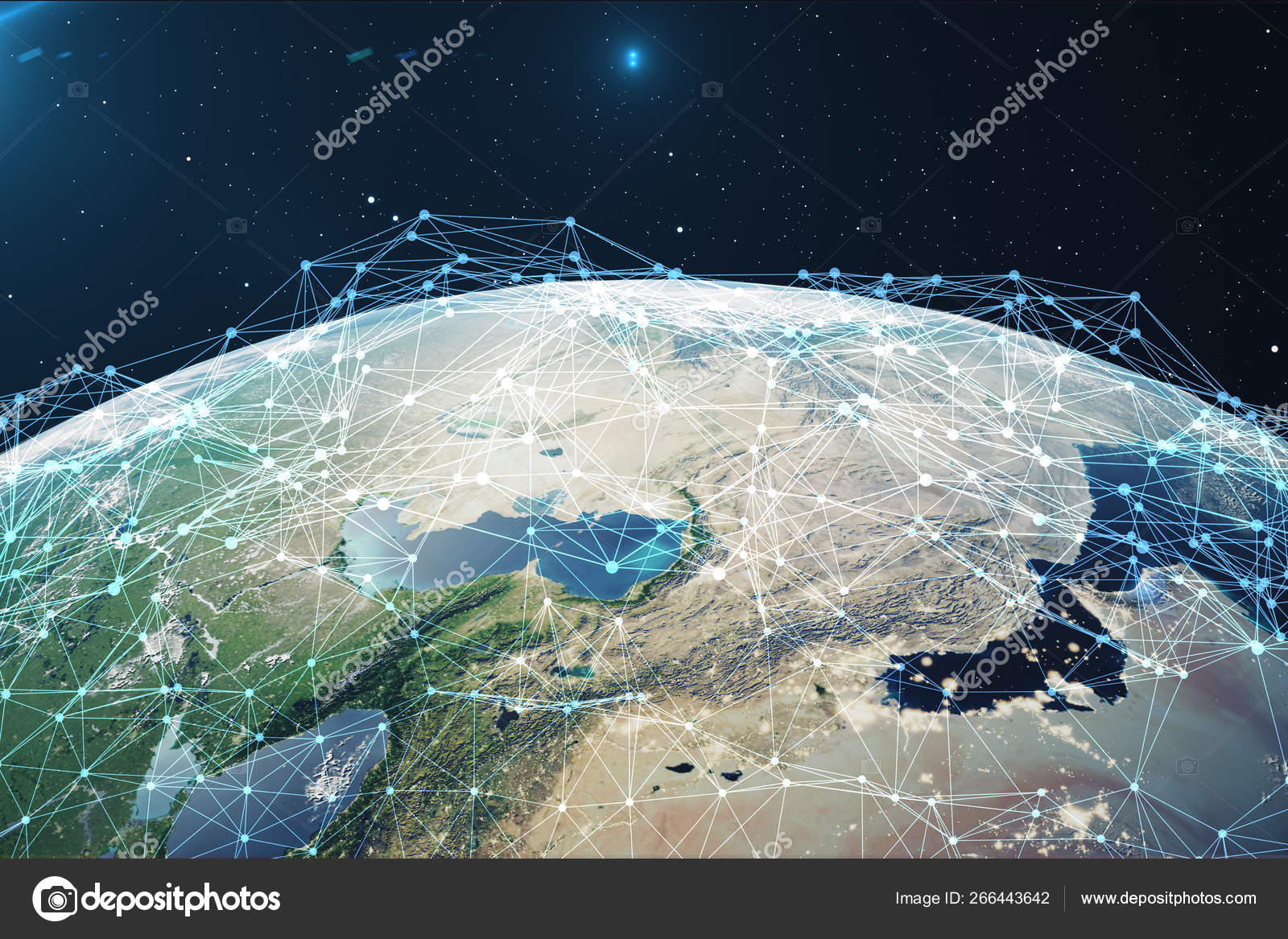 Rendering Network Data Exchange Planet Earth Space Connection Lines ...