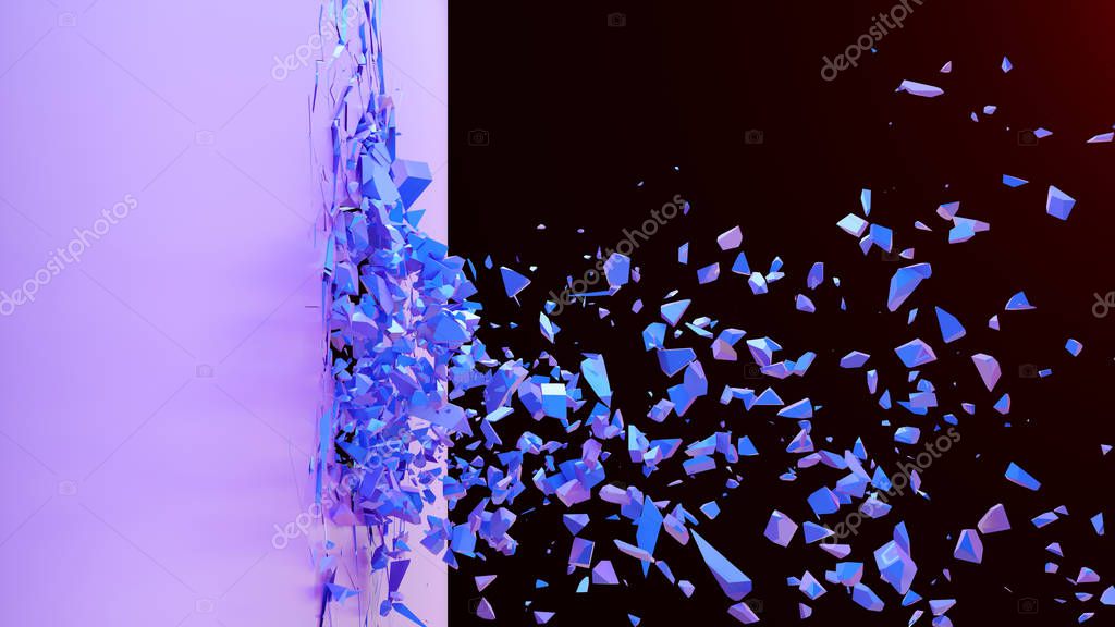 Pared rota color pastel-violeta oscuro. La pared se rompe en miles de ...