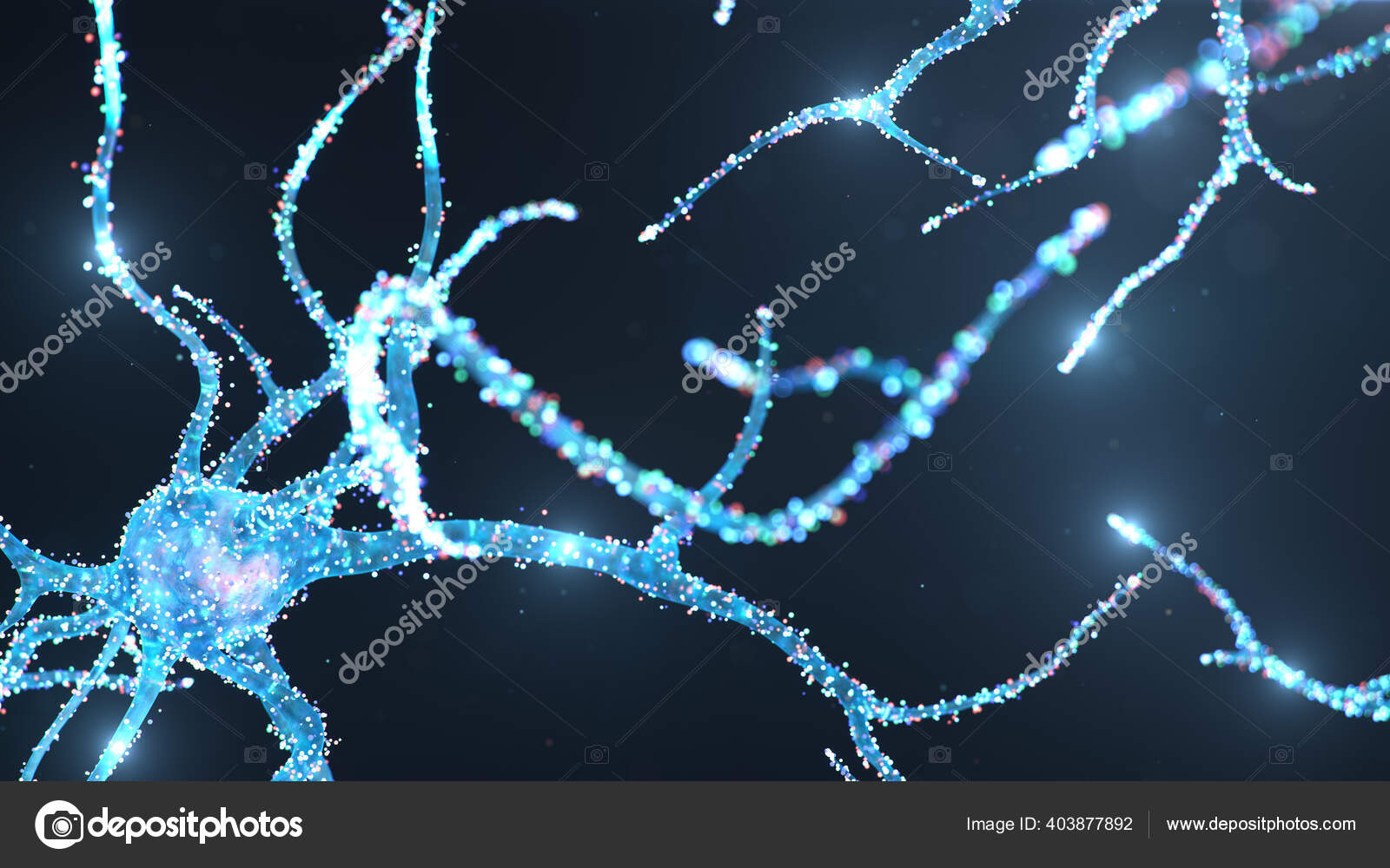 Abstract neural cells with glow dots. Brain research and science ...