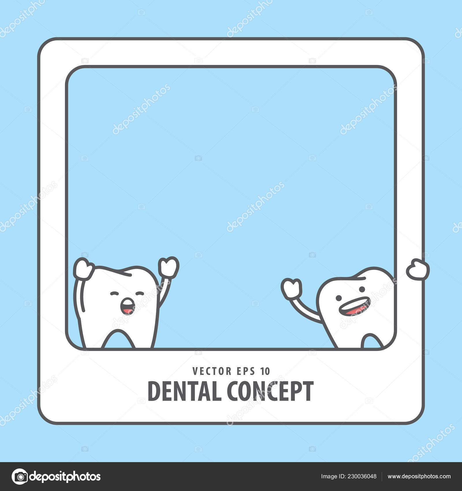 Photo Frame Tooth Characters Illustration Vector Blue Background Dental ...