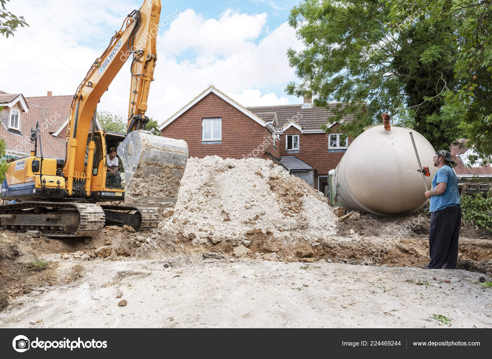 Excuvator Crawler Digging Trench Underground Tank Housing Development ...