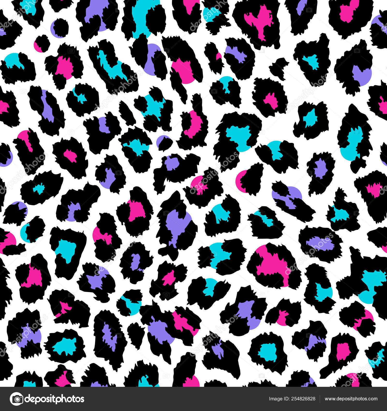 Multicolored Leopard Skin Seamless Set Patterns Fashion 80S 90S Can ...