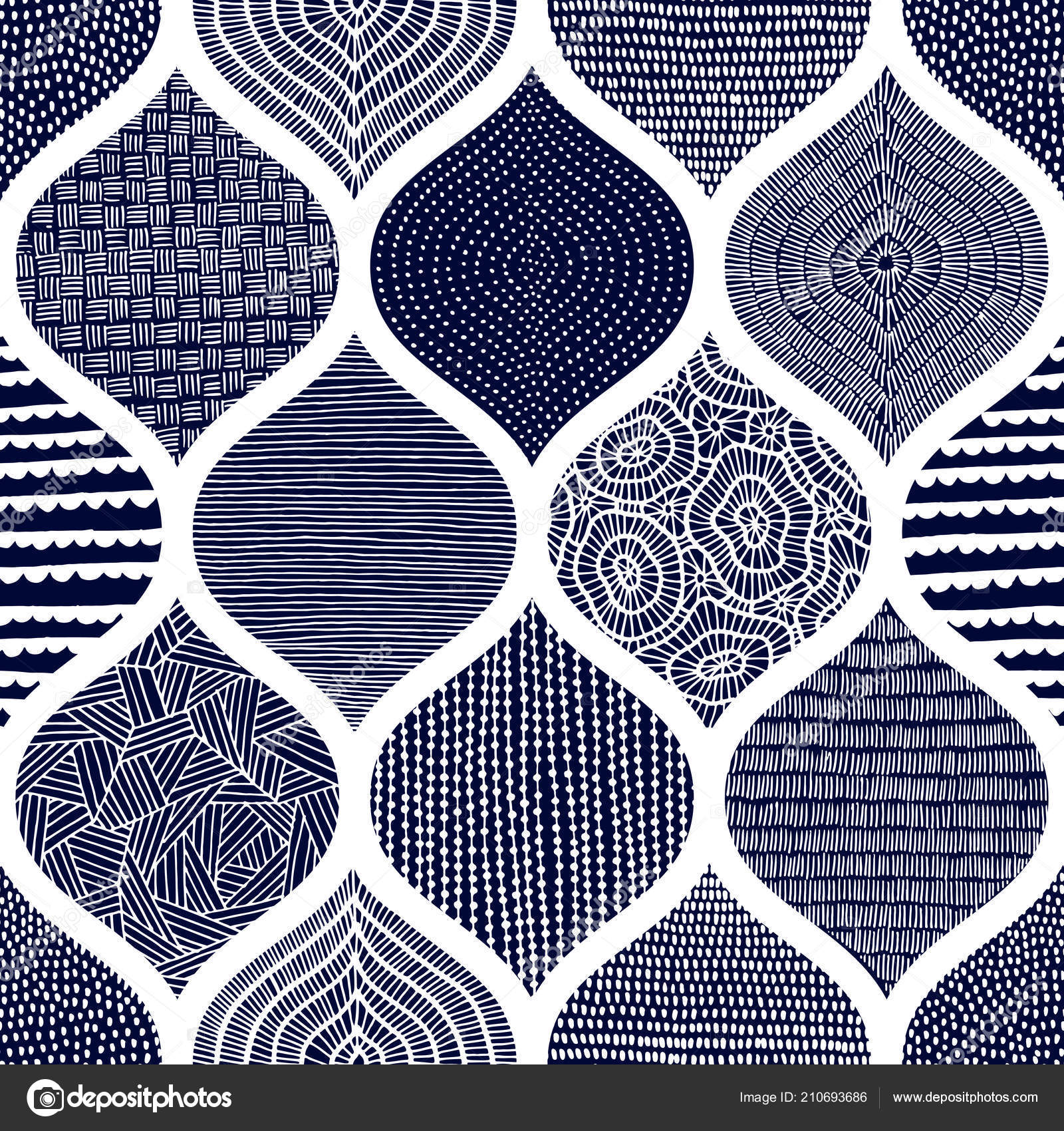 Cute Blue White Pattern Summer Print Textiles Wavy Ornament Drawn Stock ...