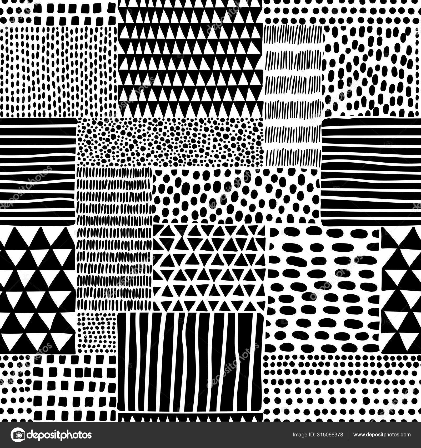 Black and white seamless doodle pattern. Hand-drawn ornament in — Stock ...