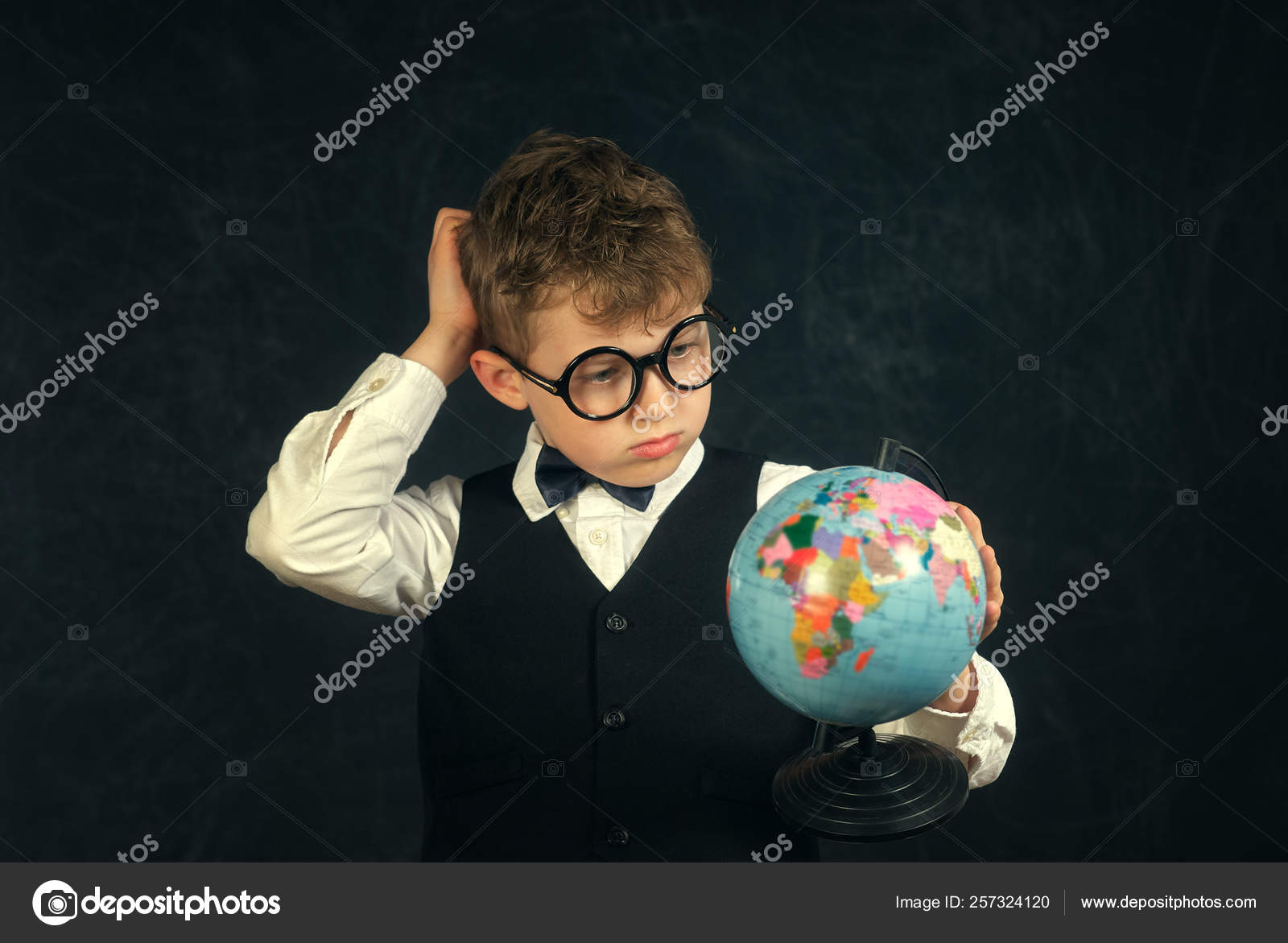 Elementary School Student Model Earth Boy Holding Globe Concept ...