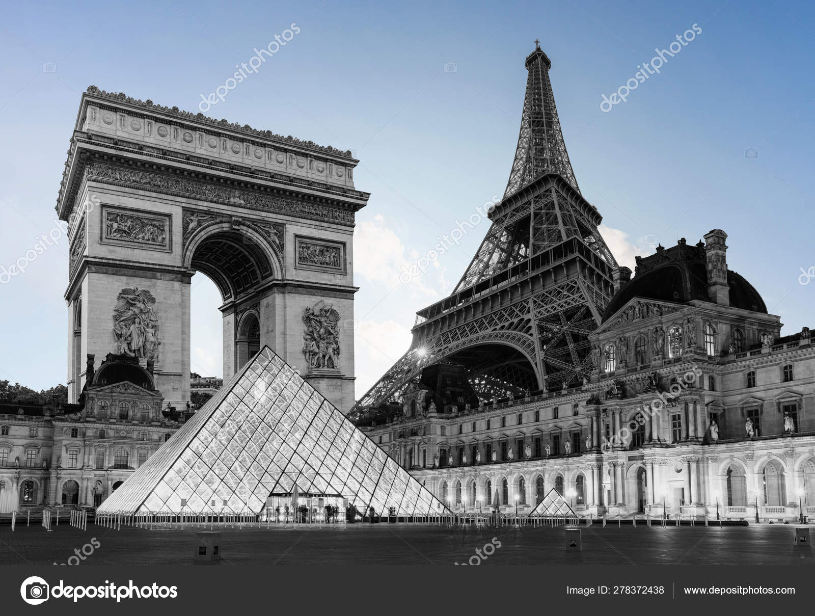 Eiffel Tower Arch Triomphe Musee Louvre Famous Landmark Travel Destination Stock Photo by ...