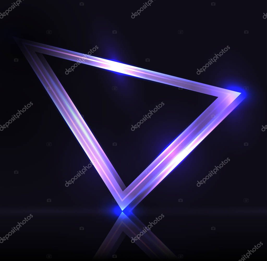 Triángulo de neón con reflejos. Marco de neón vectorial con lugar para ...